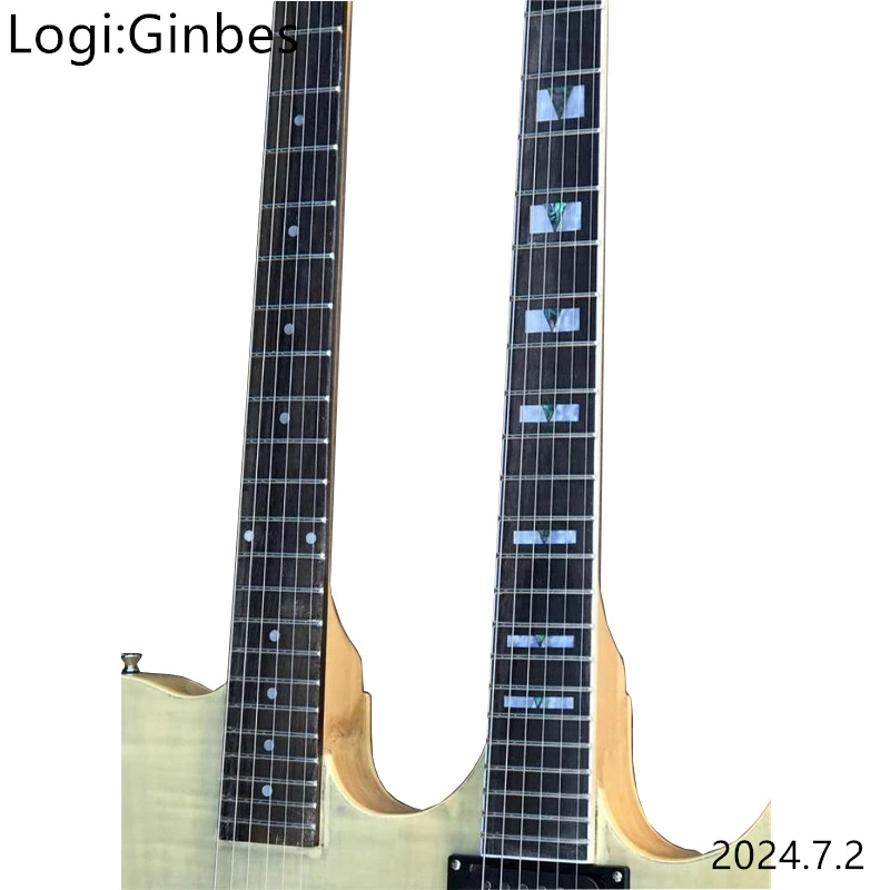 Double Neck Half Hollow Body 6+6 String Electric Guitar Chrome Plated ...